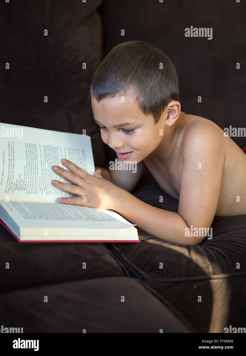 Elementary homeschool boy learning how to read Stock Photo - Alamy
