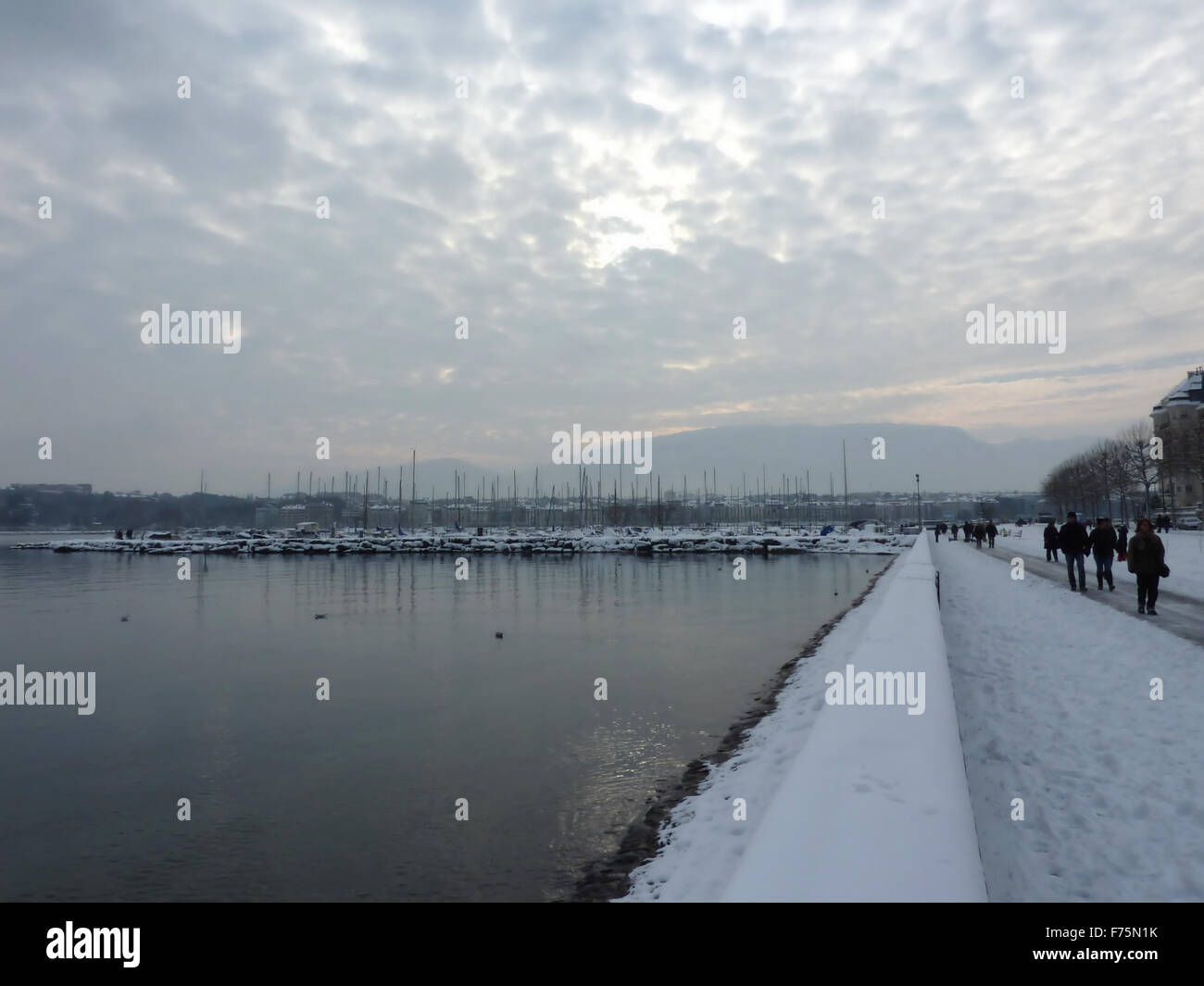 Snowy view of Geneva lake by winter Stock Photo - Alamy