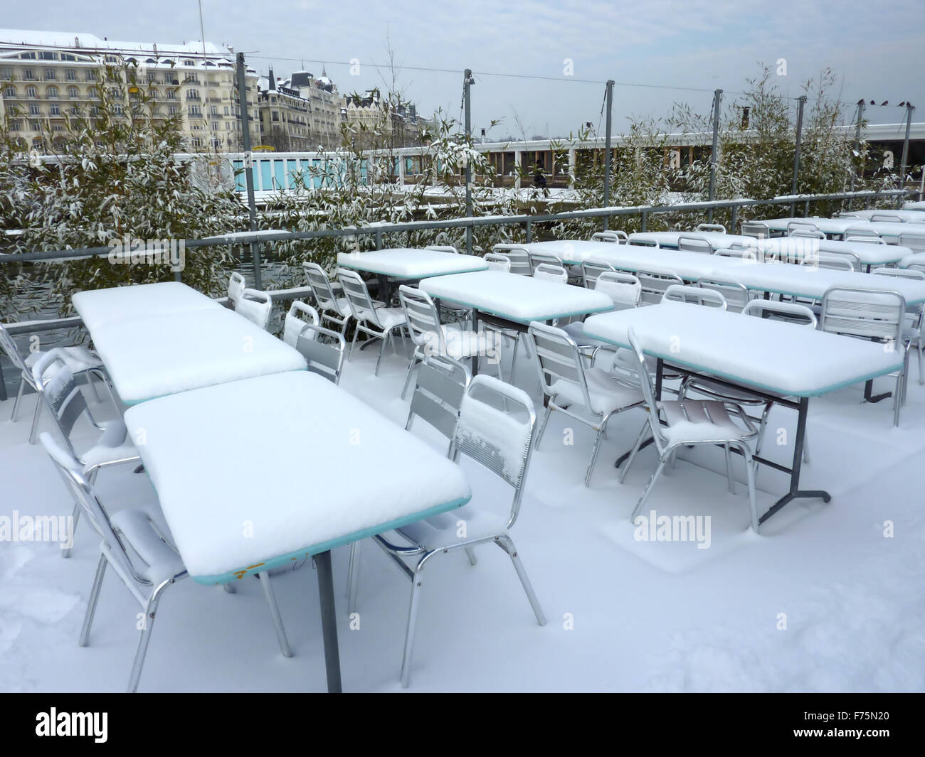 Terrace under the snow Stock Photo - Alamy