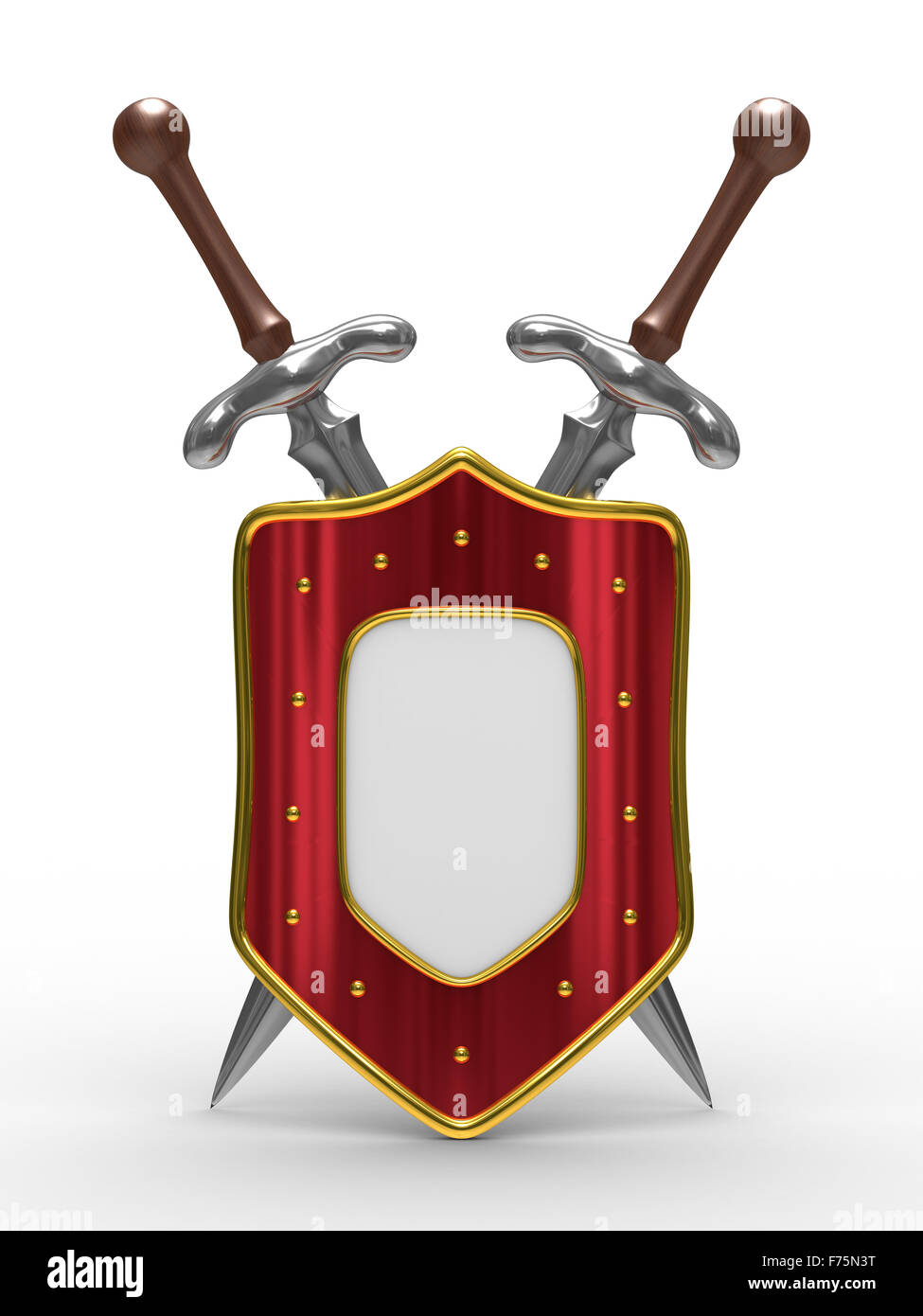 two sword and shield on white background. Isolated 3D image Stock Photo ...