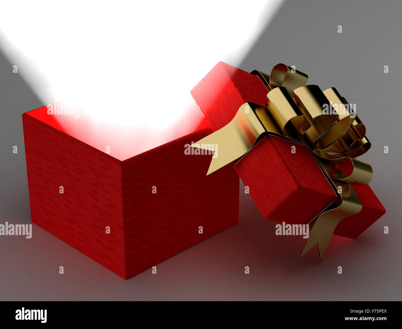 Open gift box with a ray of light. 3D image Stock Photo - Alamy