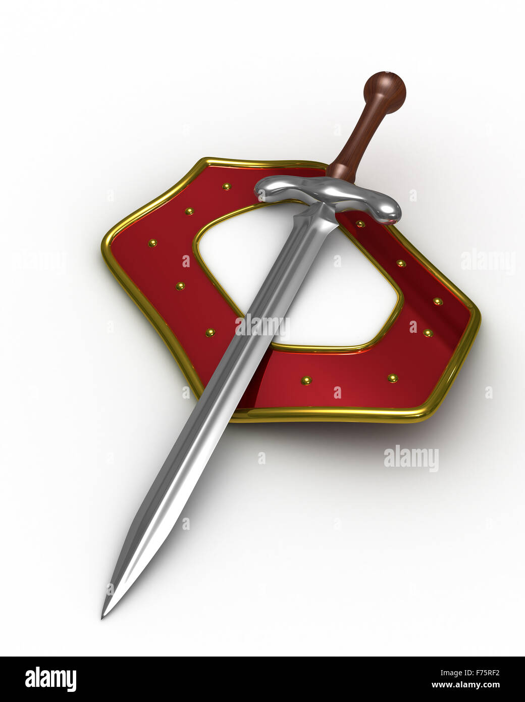 sword and shield on white background. Isolated 3D image Stock Photo - Alamy