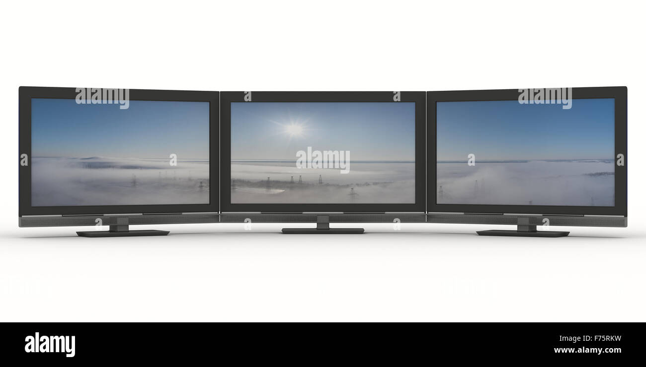 Three TV on white background. Isolated 3D image Stock Photo - Alamy