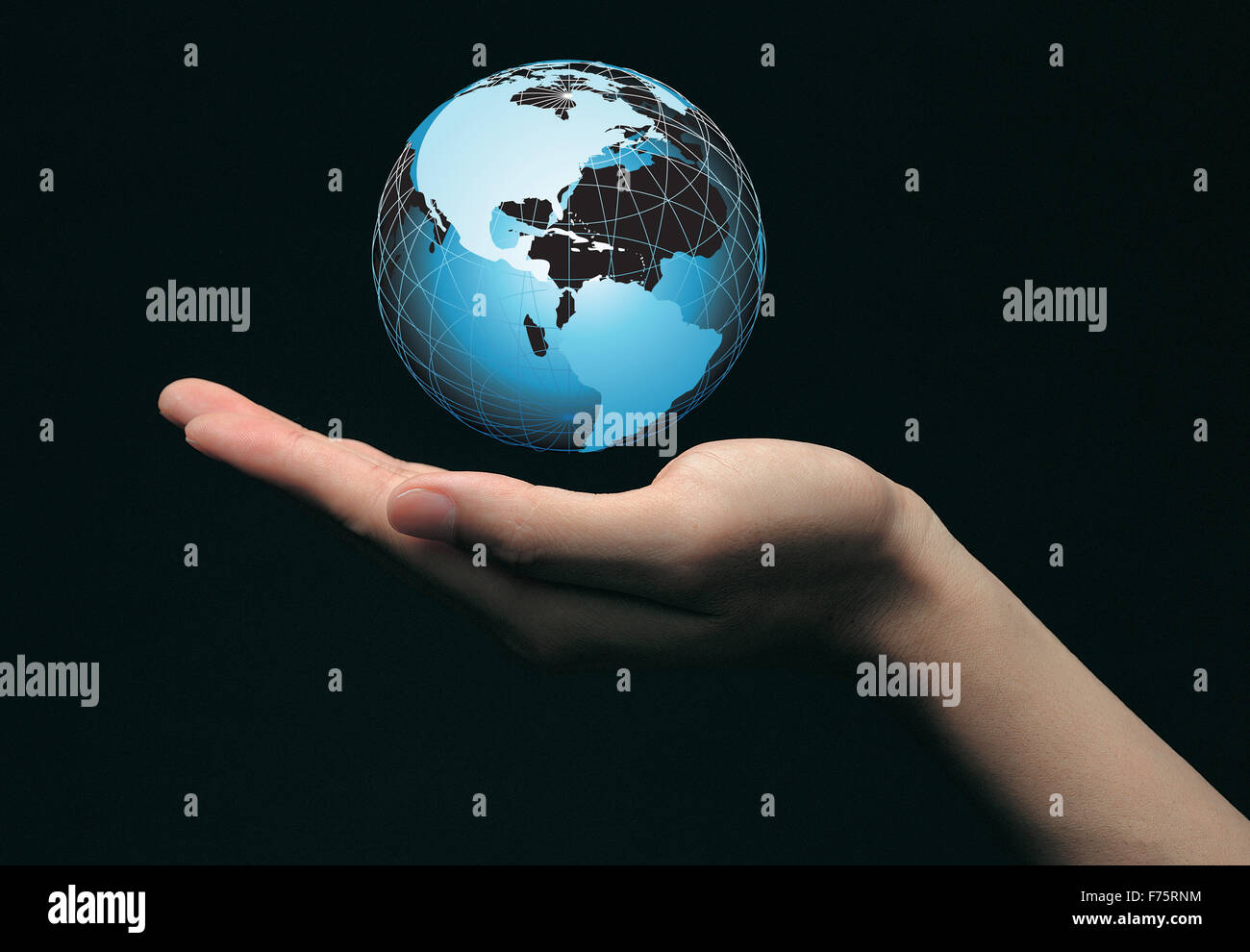 Hand and globe Stock Photo - Alamy