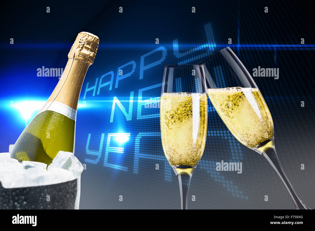 Composite image of champagne glasses clinking Stock Photo - Alamy