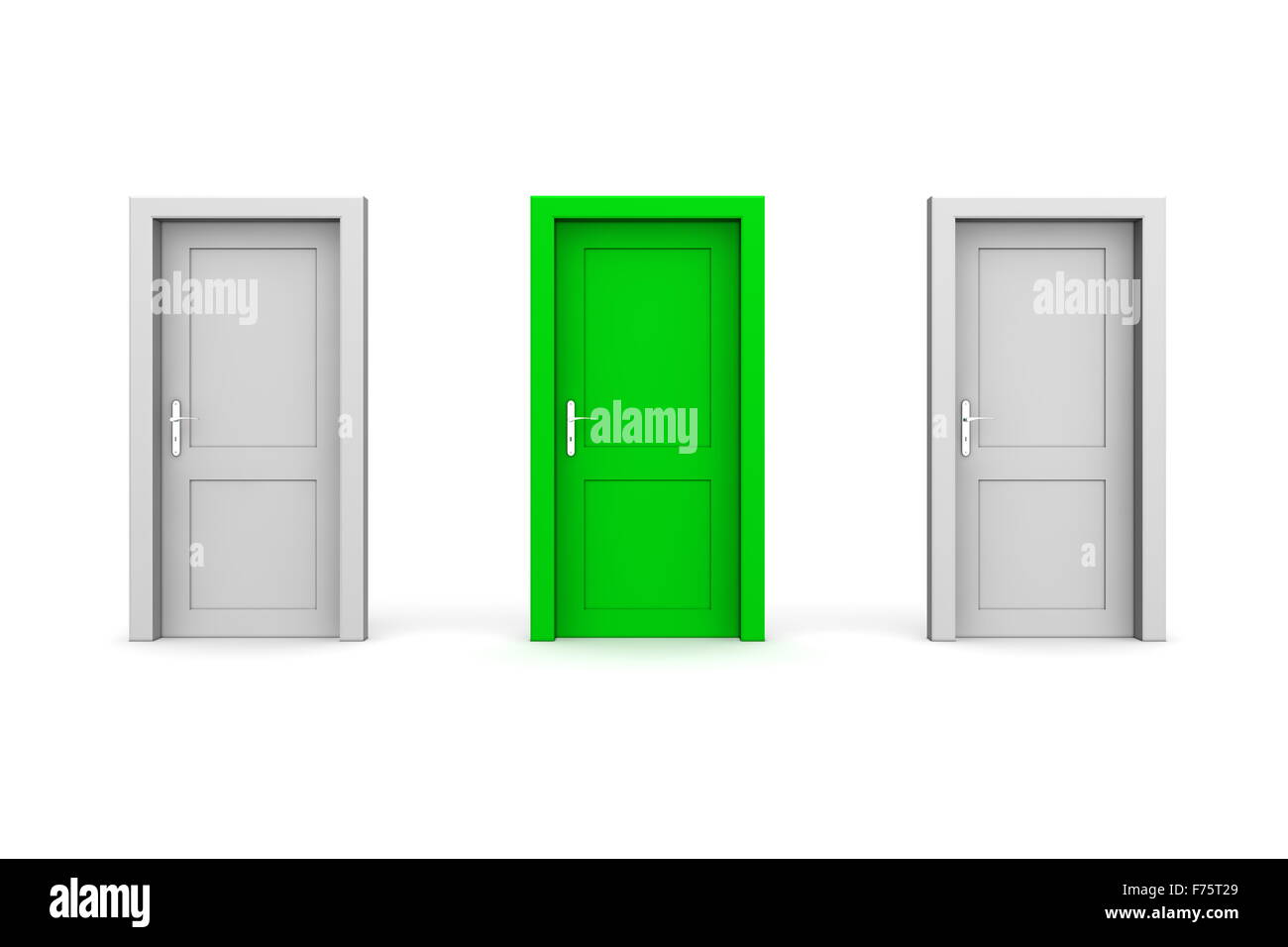 Three Closed Doors - Grey and Green Stock Photo - Alamy