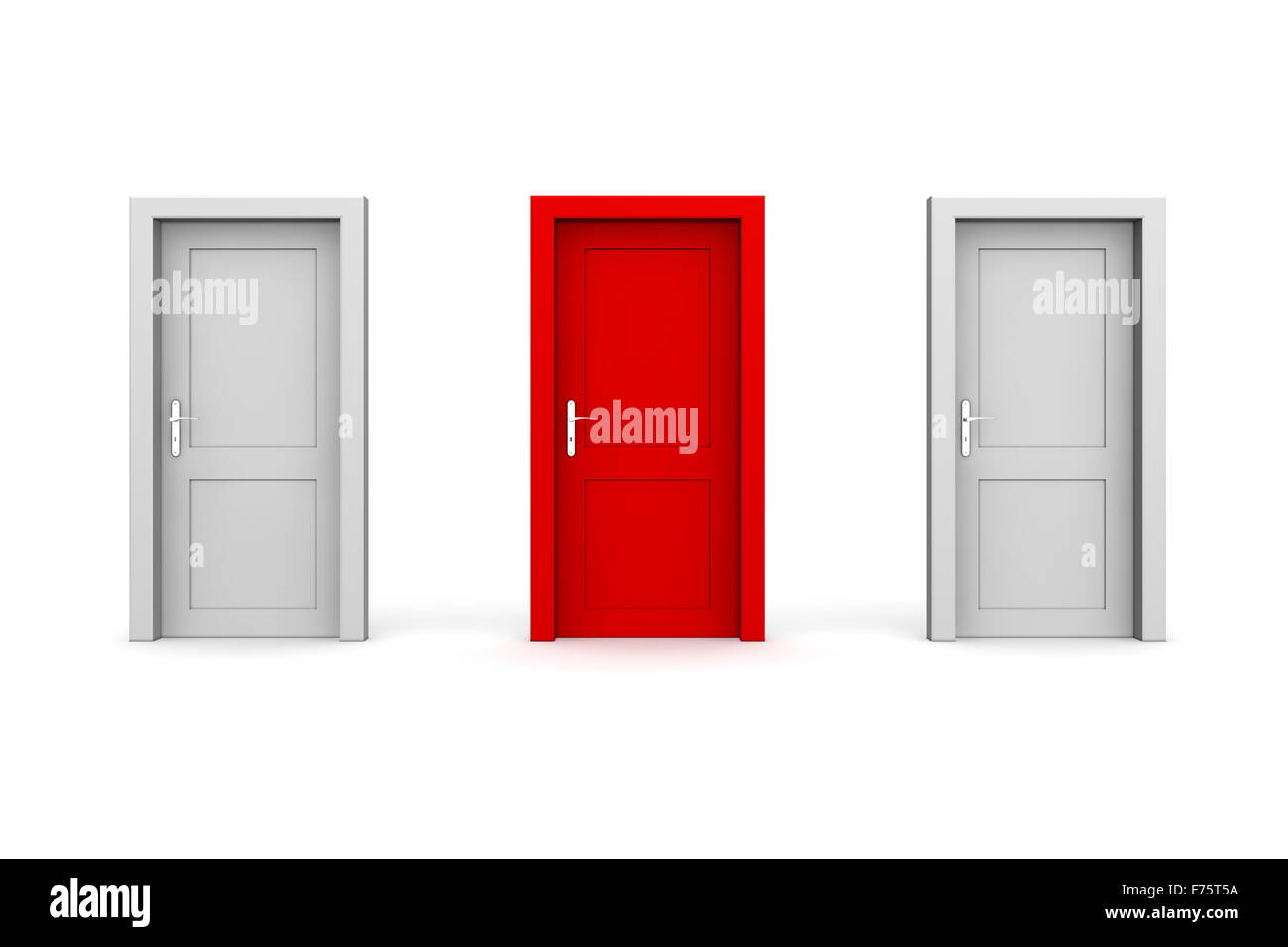 Three Closed Doors - Grey and Red Stock Photo - Alamy