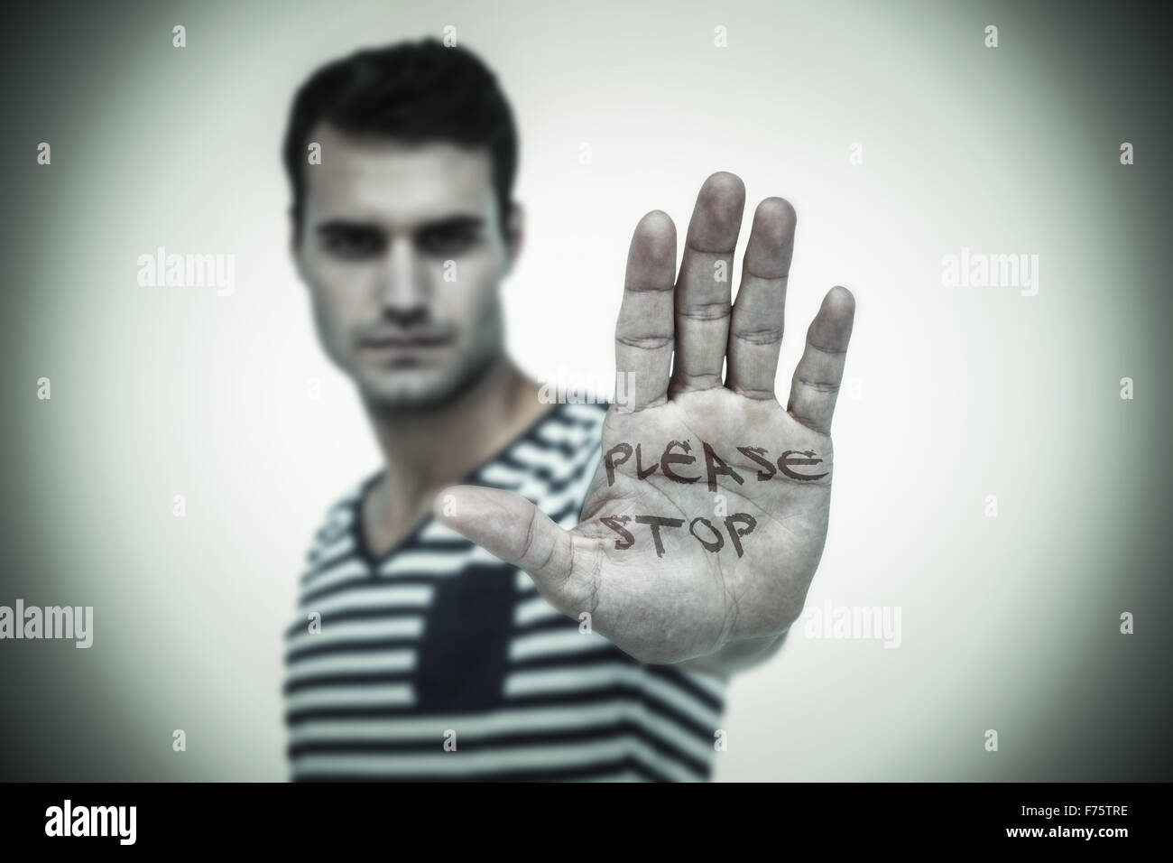 Composite image of portrait of serious man making stop sign Stock Photo ...