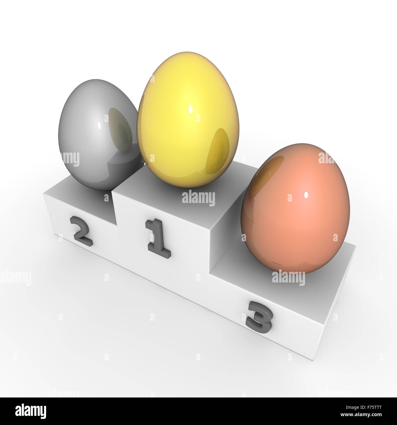 Victory Podium - Eggs in Gold, Silver, Bronze Stock Photo - Alamy
