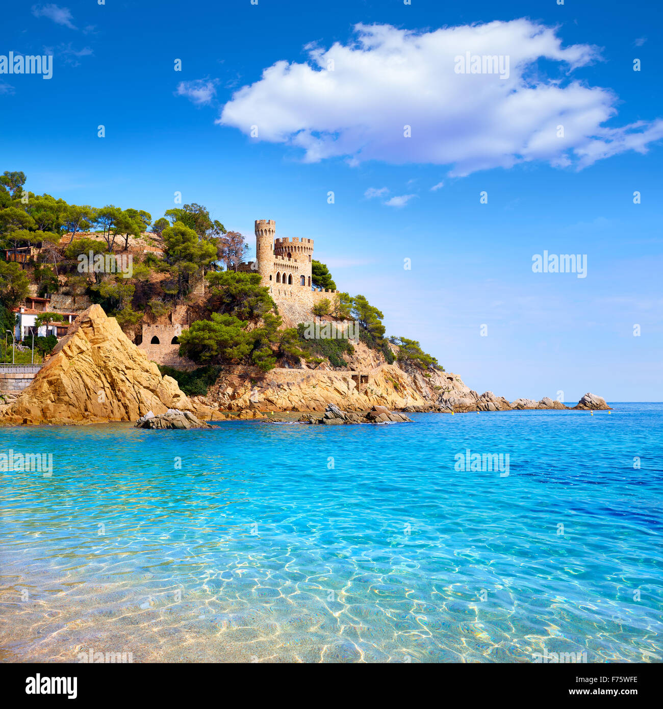 Lloret de Mar Castell Plaja at Sa Caleta beach in costa Brava of ...