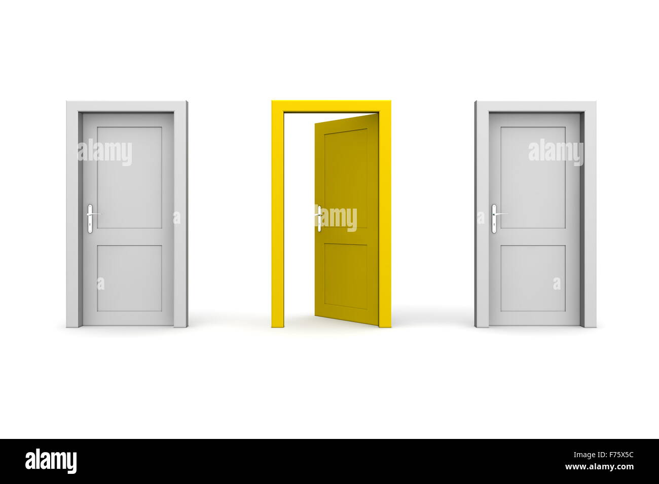 Three Doors - Grey and Yellow - Two Closed, One Open Stock Photo - Alamy