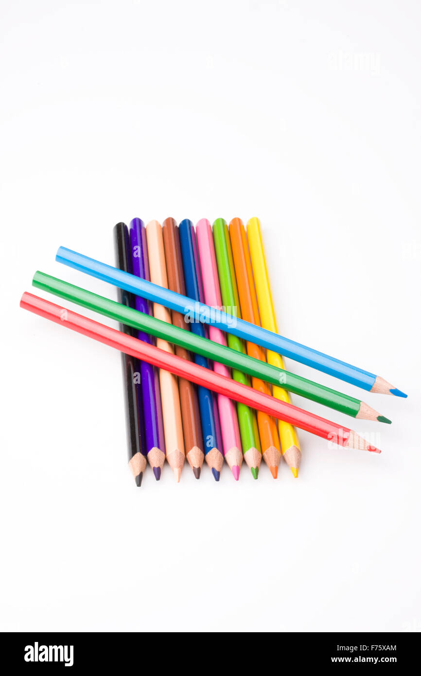 beautiful colored crayons on white background Stock Photo - Alamy