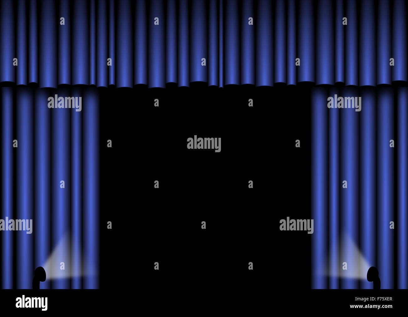 Blue Curtains Open Stock Photo - Alamy