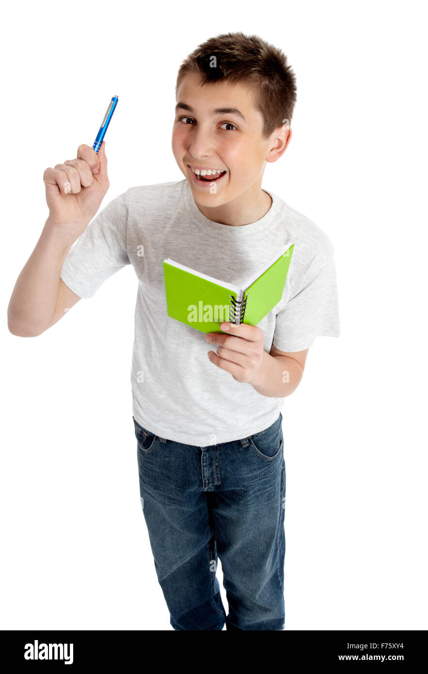 Happy studet with pen and book Stock Photo - Alamy