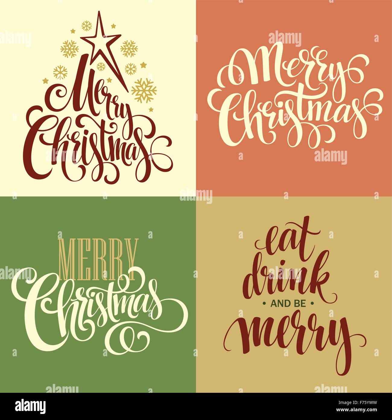 Merry Christmas Lettering Design Set. Vector illustration Stock Vector ...