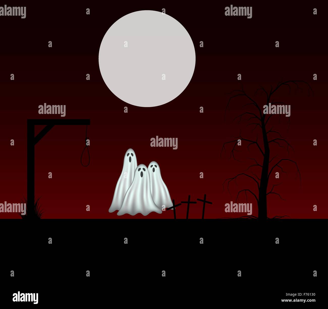 Spooky background with three ghosts standing in the cemetery Stock ...