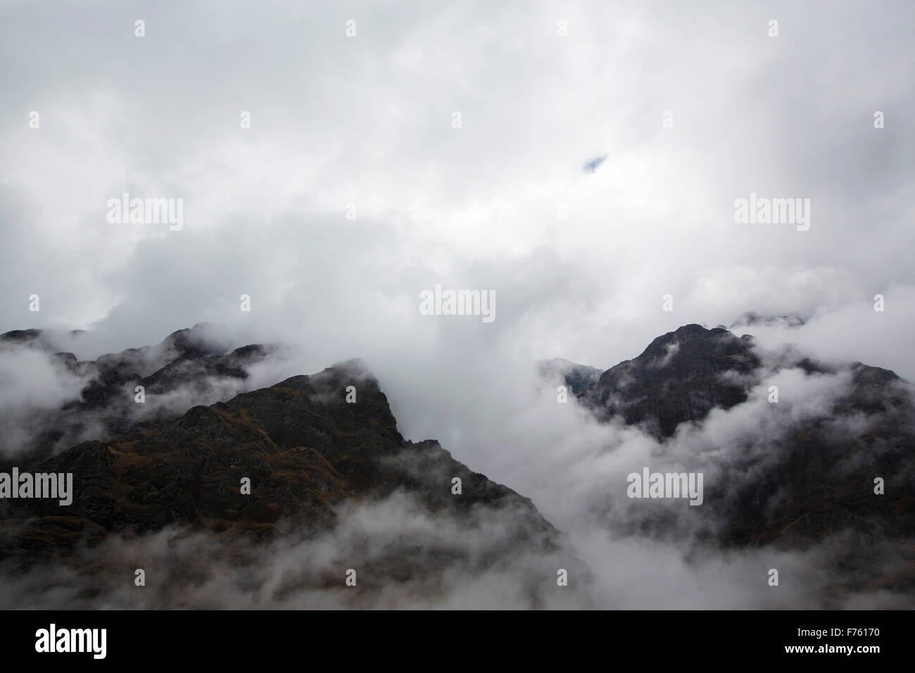 Mist shrowded mountains in the Cordillera Real in Bolivia Stock Photo ...