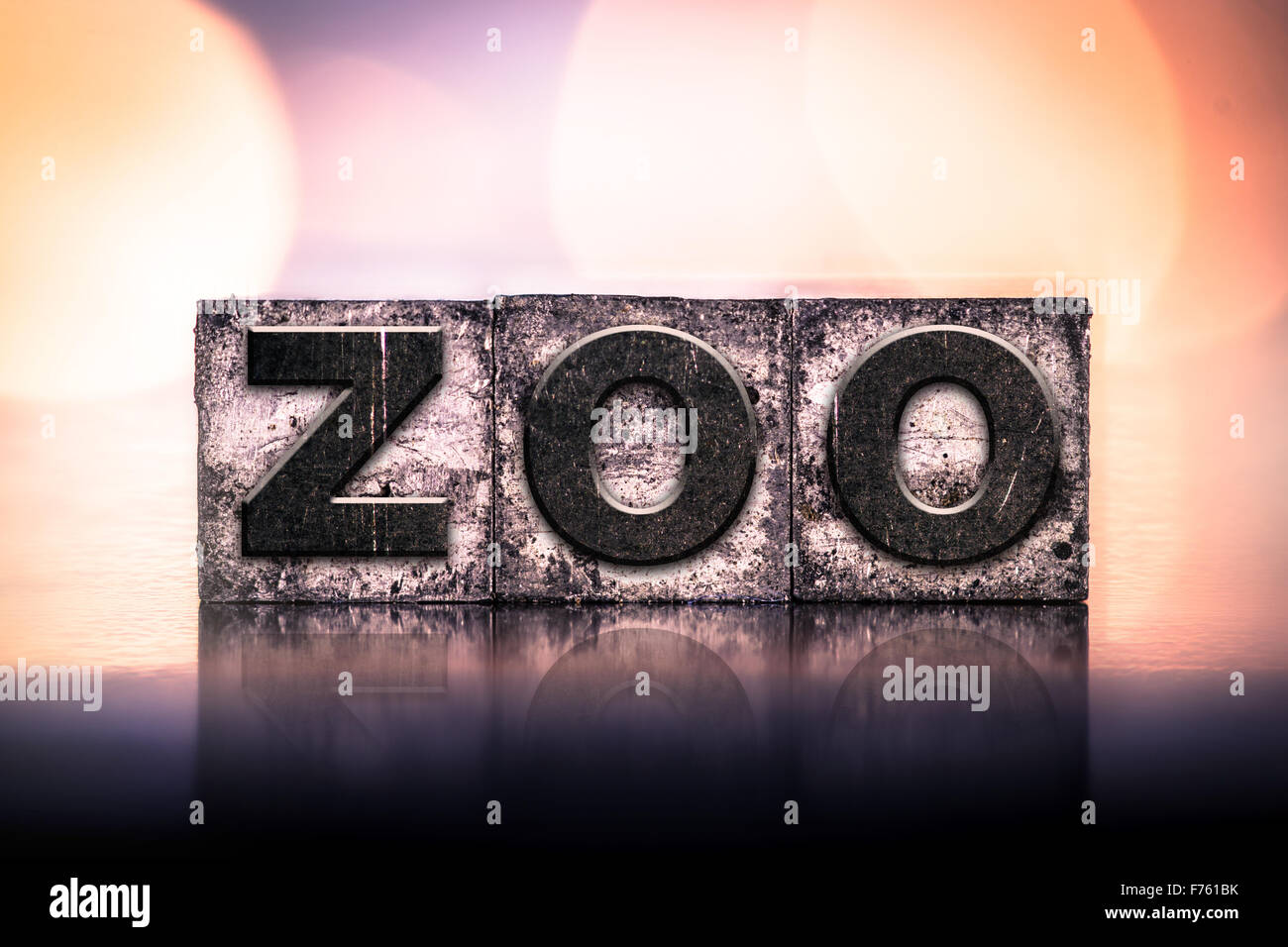 The word "ZOO" written in vintage ink stained letterpress type Stock ...