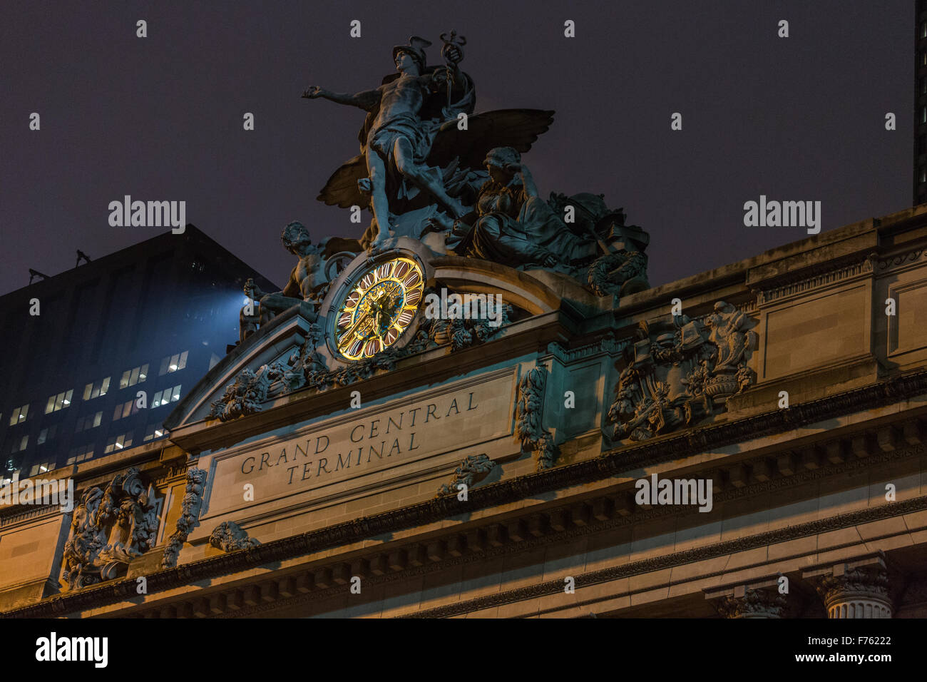 Exterior night Clock at 42nd Street entrance Grand Central Terminal ...