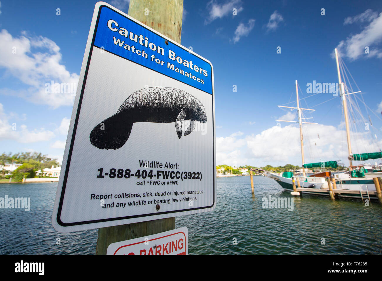 A sign about Manatees in Miami Beach, Florida, USA Stock Photo - Alamy