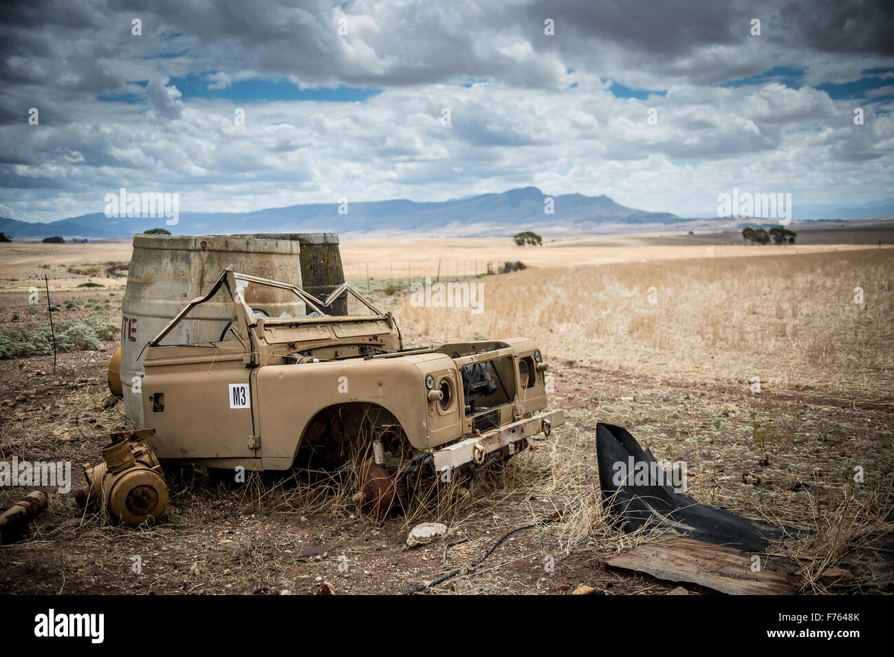 Half of a broken down Land Rover in a field in South Africa Stock Photo ...