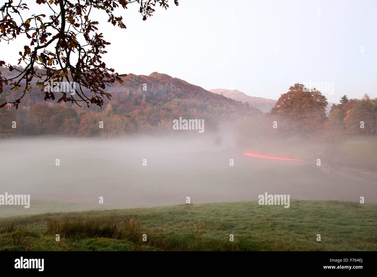 Valley mist over the Langdale Valley at Clappersgate, near Ambleside ...