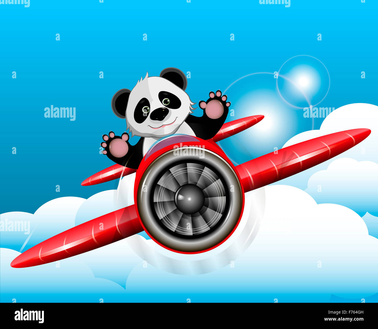 Illustration cheerful red panda on a plane Stock Photo - Alamy