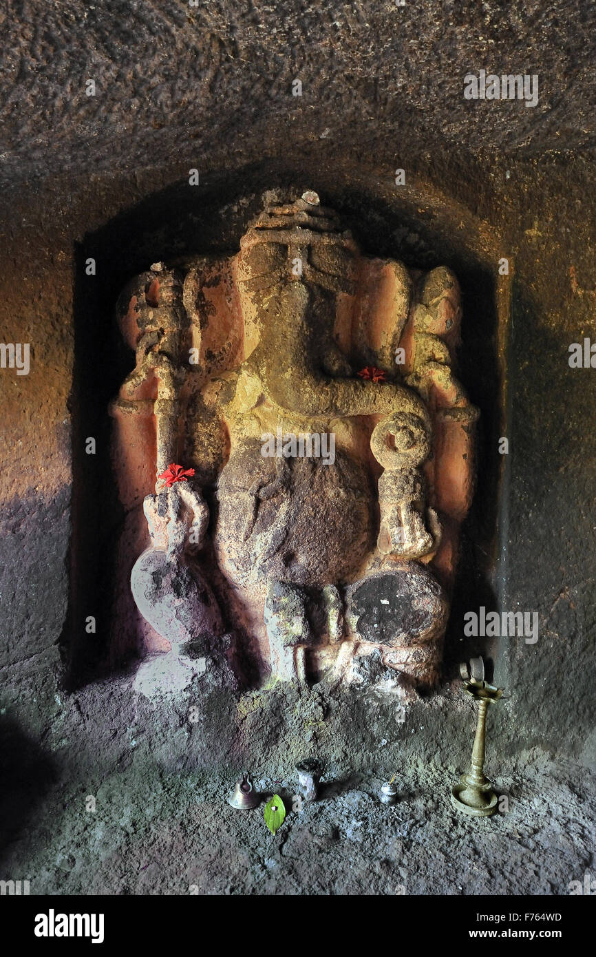 Ganesh statue rock cut cave, dapoli, ratnagiri, maharashtra, india ...