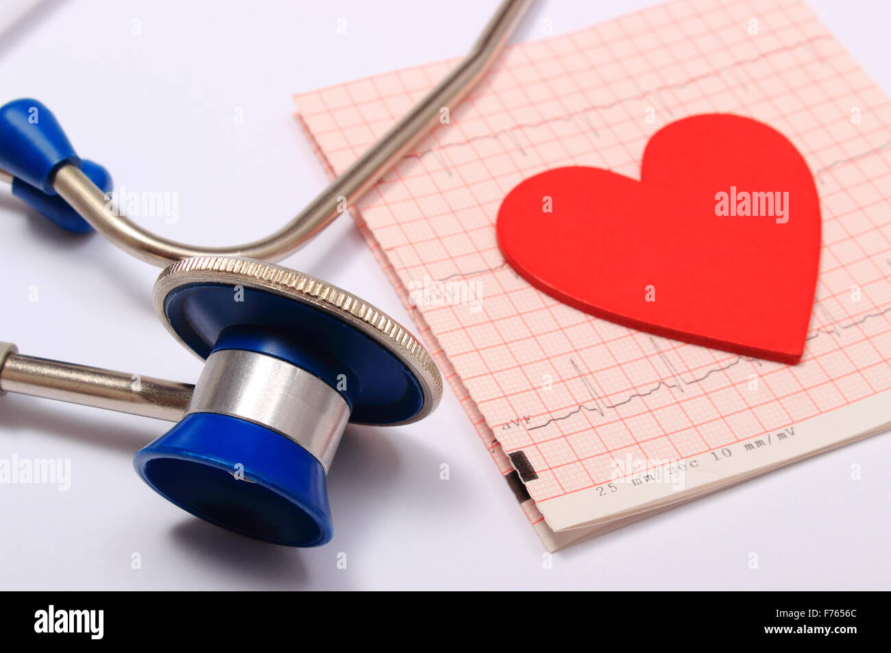 Medical stethoscope, electrocardiogram graph and heart shape, ekg heart ...