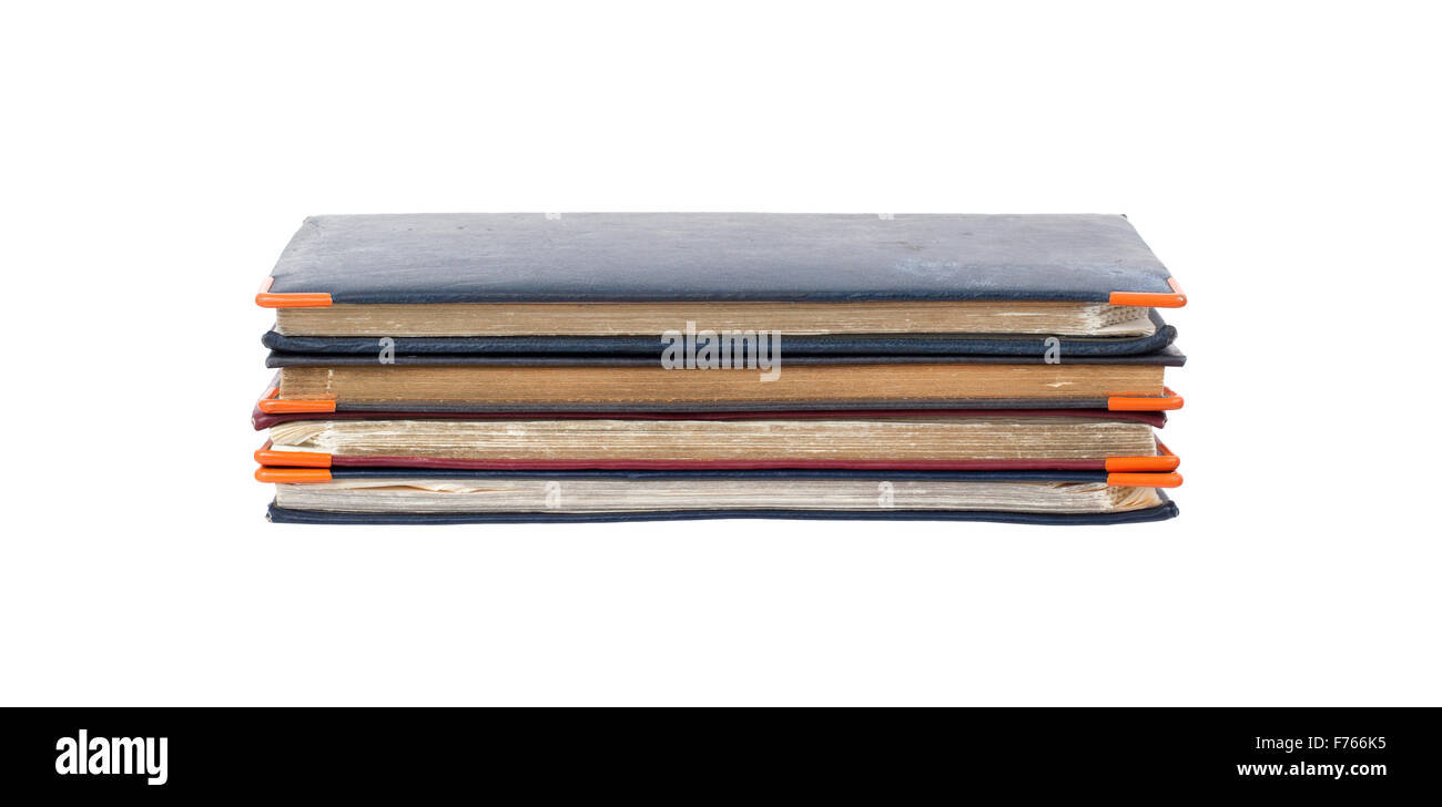 Stack of diaries isolated on a white background Stock Photo - Alamy
