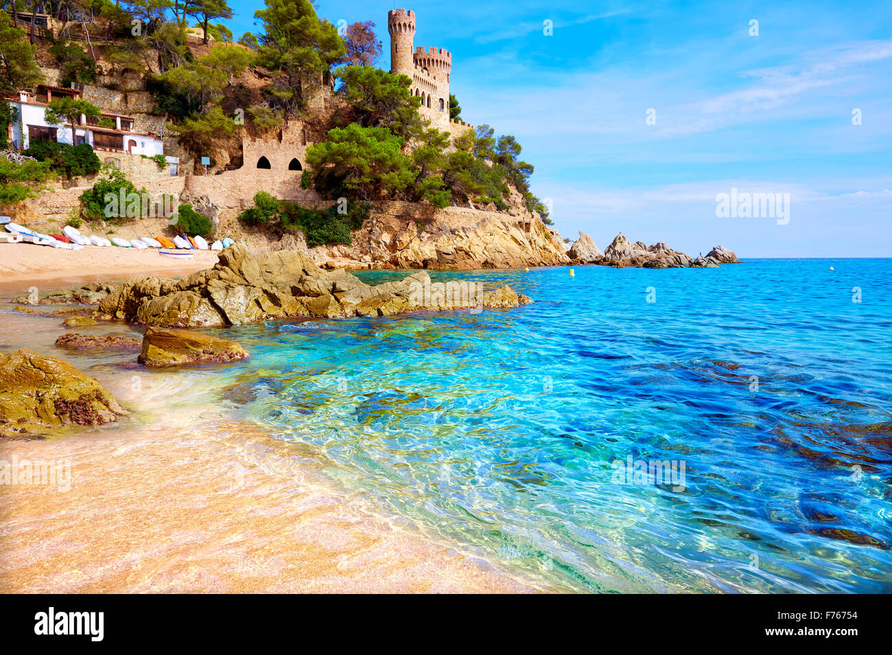 Lloret de Mar Castell Plaja at Sa Caleta beach in costa Brava of ...