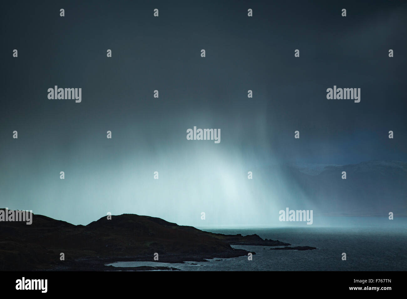 Heavy rain storm over the Sound of Sleat, Isle of Skye, Scotland Stock ...