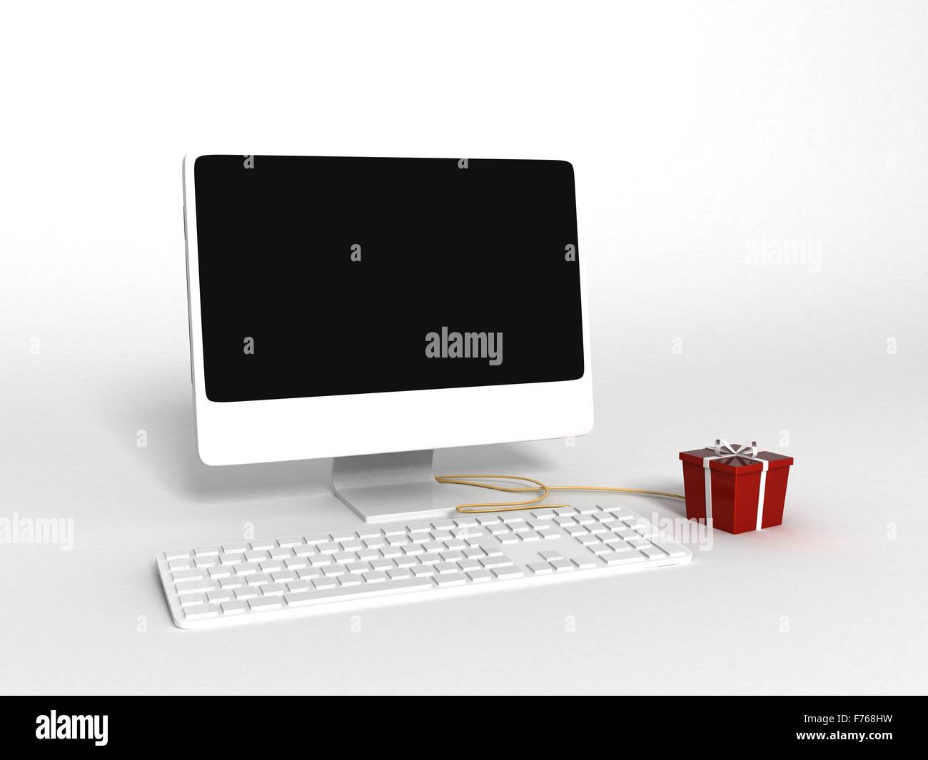 three dimensional computer and wrapped gift Stock Photo - Alamy