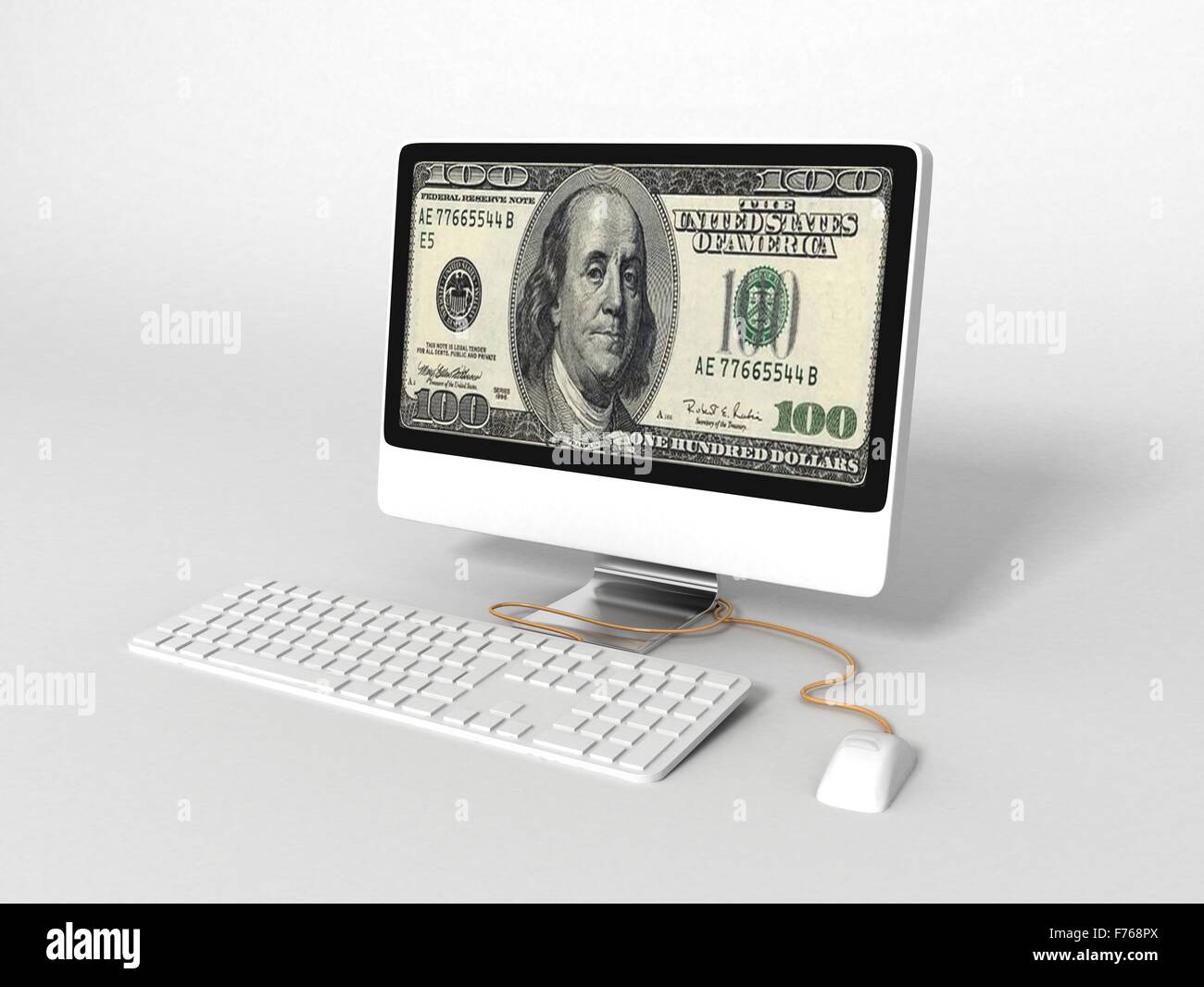 isolated three dimensional computer with 100 dollar bill Stock Photo ...