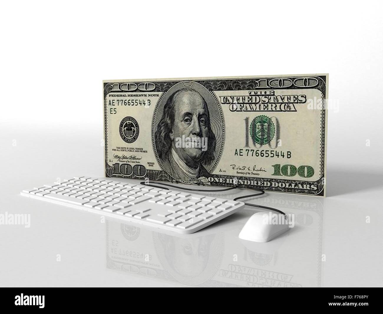 isolated three dimensional computer with 100 dollar bill Stock Photo ...