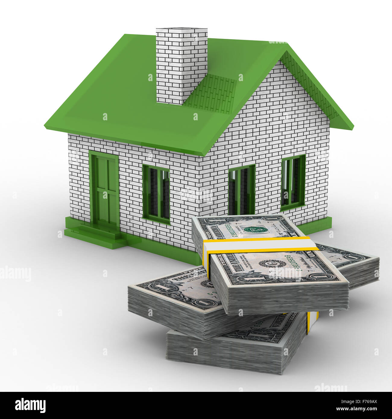 Small house and cash on white background. Isolated 3D image Stock Photo ...