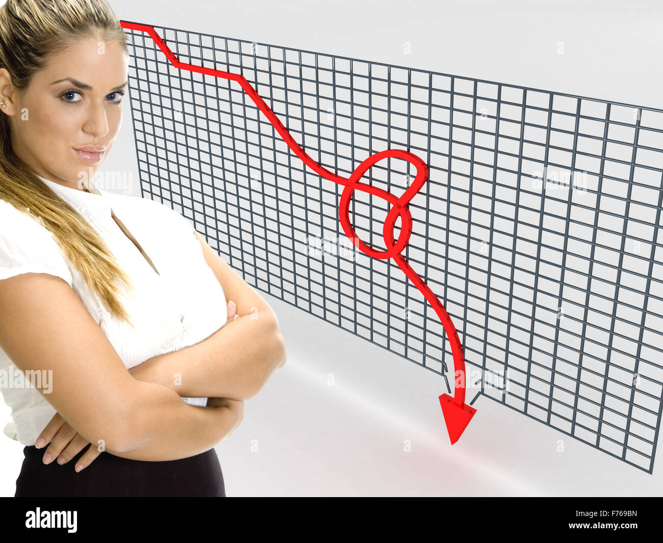 three dimensional graph showing loss and businesswoman Stock Photo - Alamy