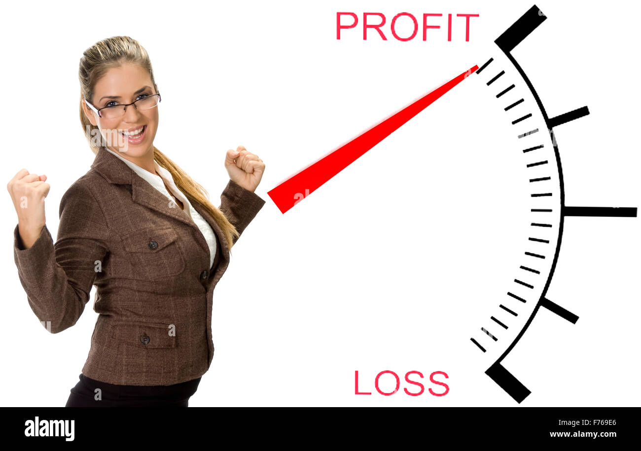 beautiful woman near profit loss meter Stock Photo - Alamy