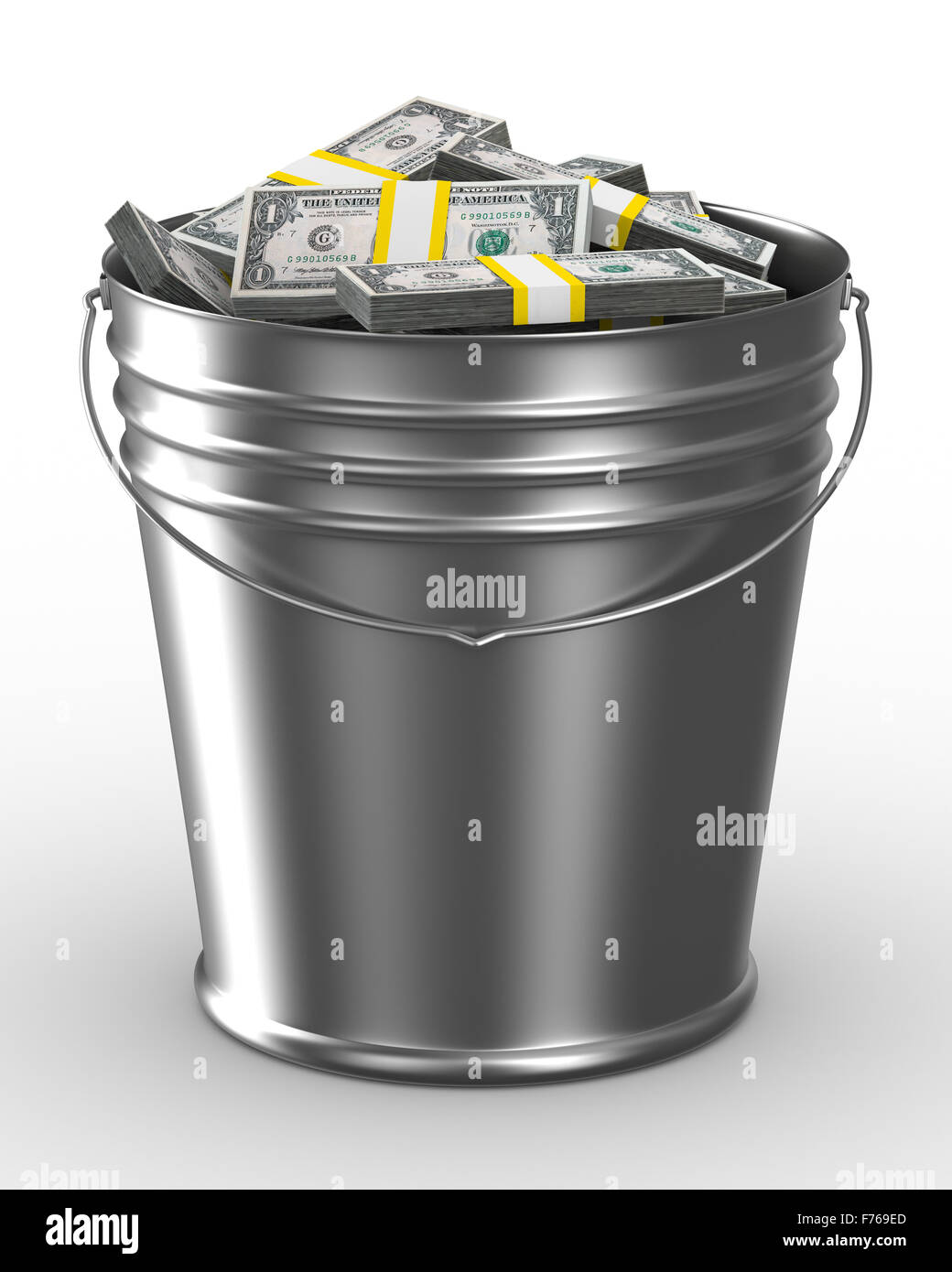 Bucket with money on white background. Isolated 3D image Stock Photo ...