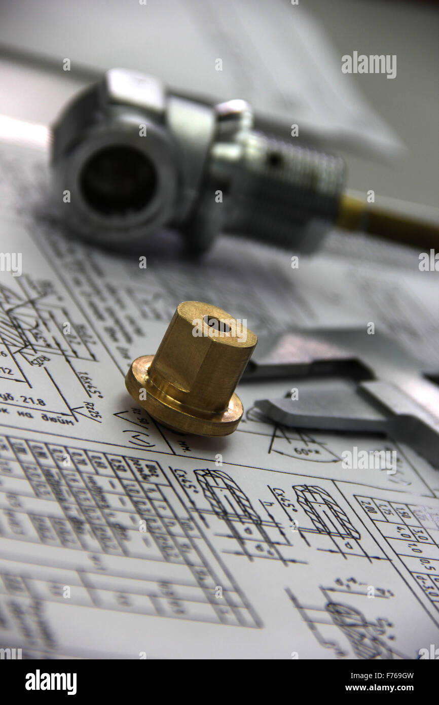 Measuring tool and workpiece rests with the drawing Stock Photo - Alamy