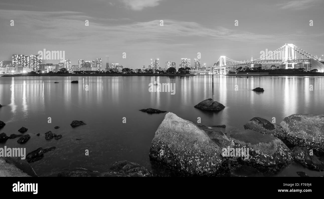 Long exposure skyline of Tokyo, black and white Stock Photo - Alamy