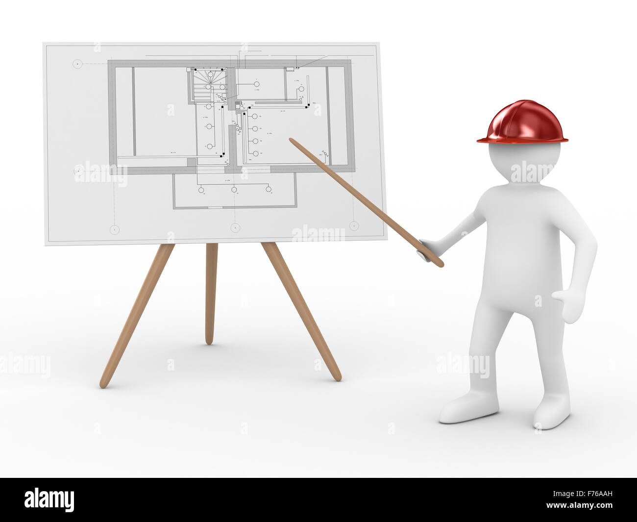 engineer at board with plan. Isolated 3D image Stock Photo - Alamy