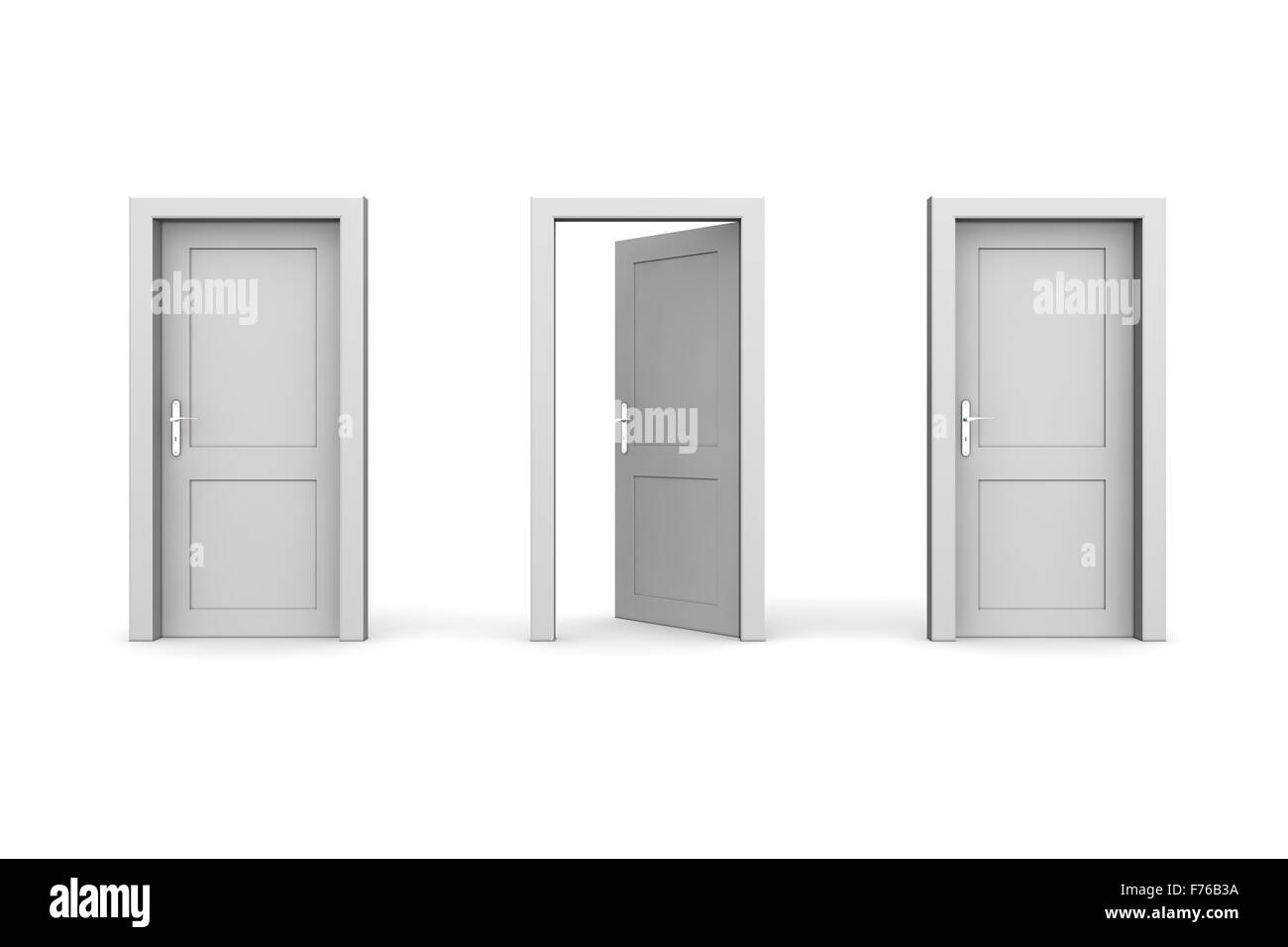 Three Grey Doors - One Open Stock Photo - Alamy