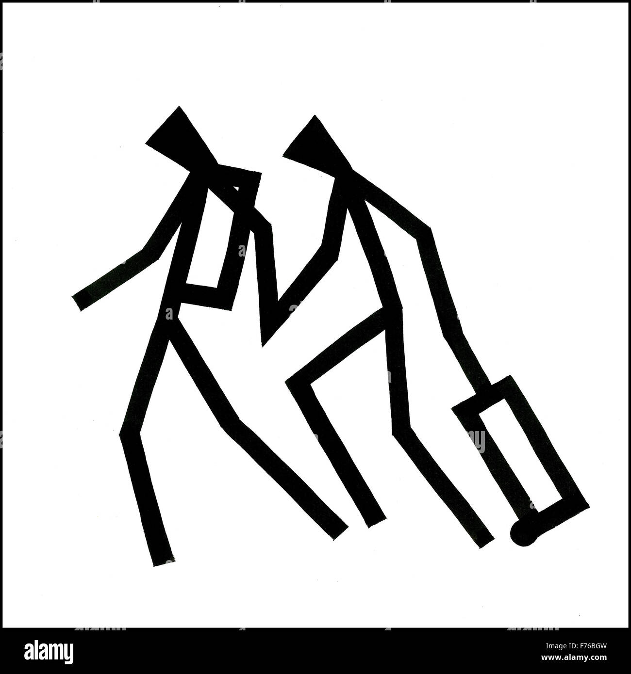 Illustration line drawing of travel man pulling luggage Stock Photo - Alamy