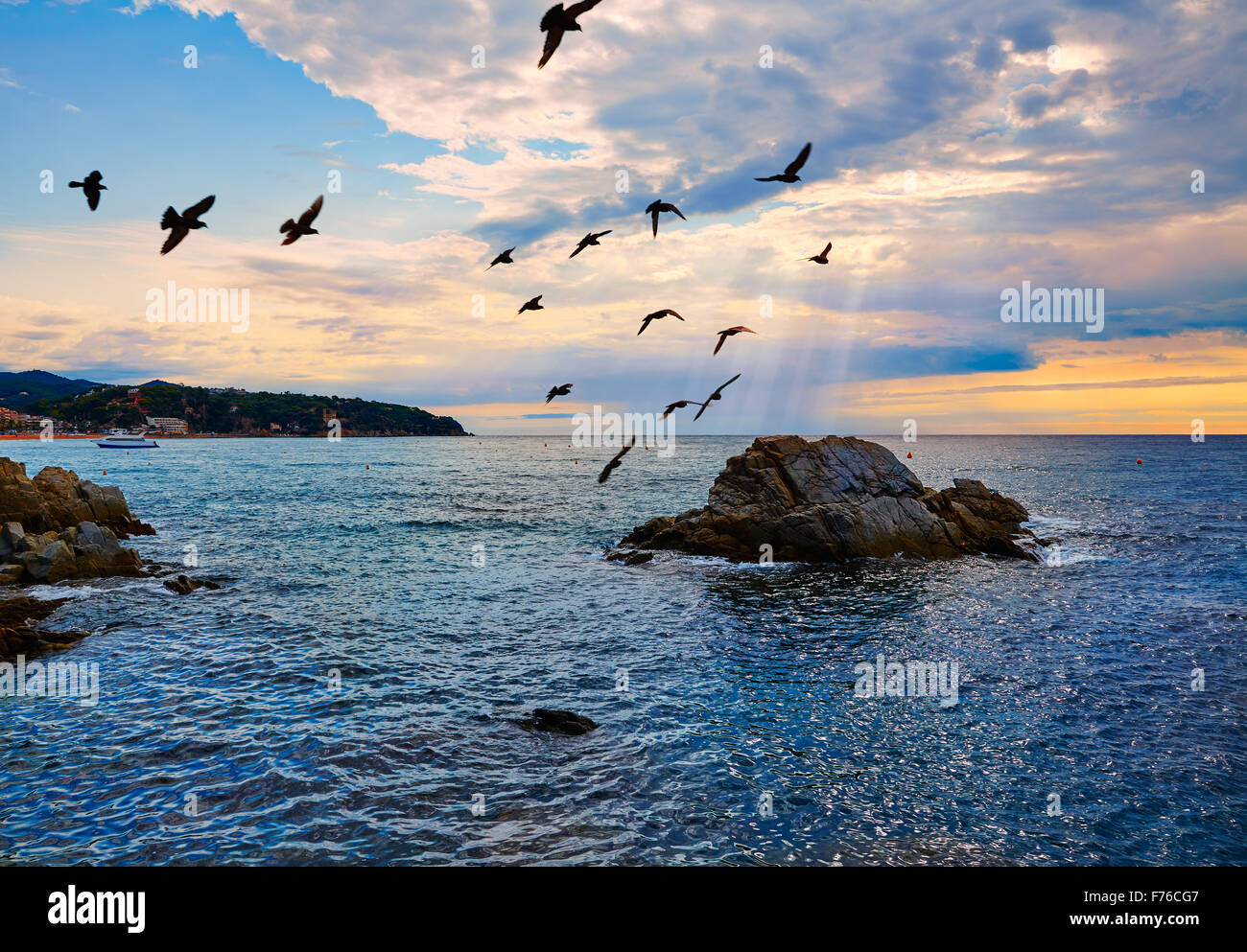 Lloret de Mar beach sunrise in costa Brava of Catalonia spain Stock ...