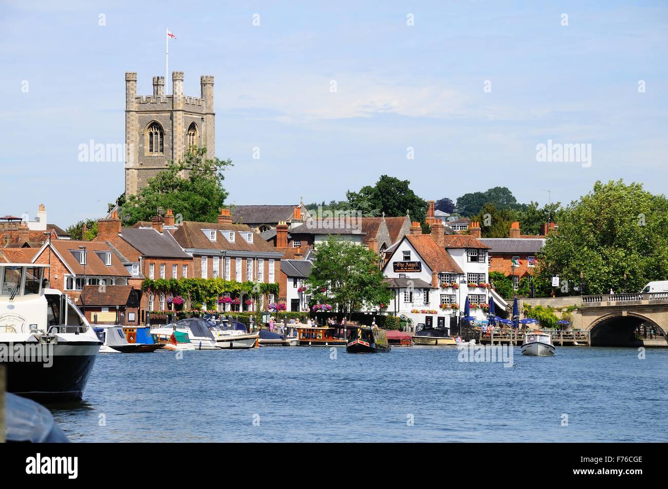 View along the River Thames towards the Parish Church of St Mary the ...