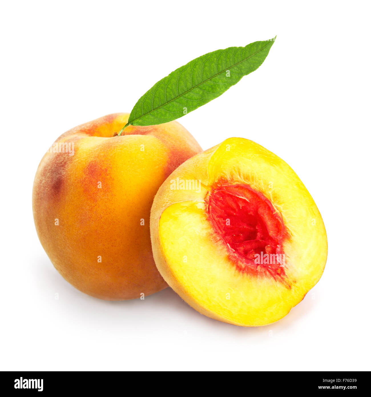 Peach with leaf Stock Photo - Alamy