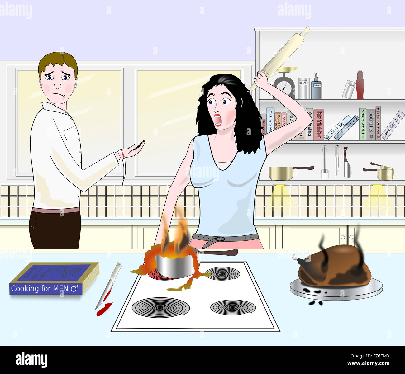 Man trying to cook Stock Photo - Alamy