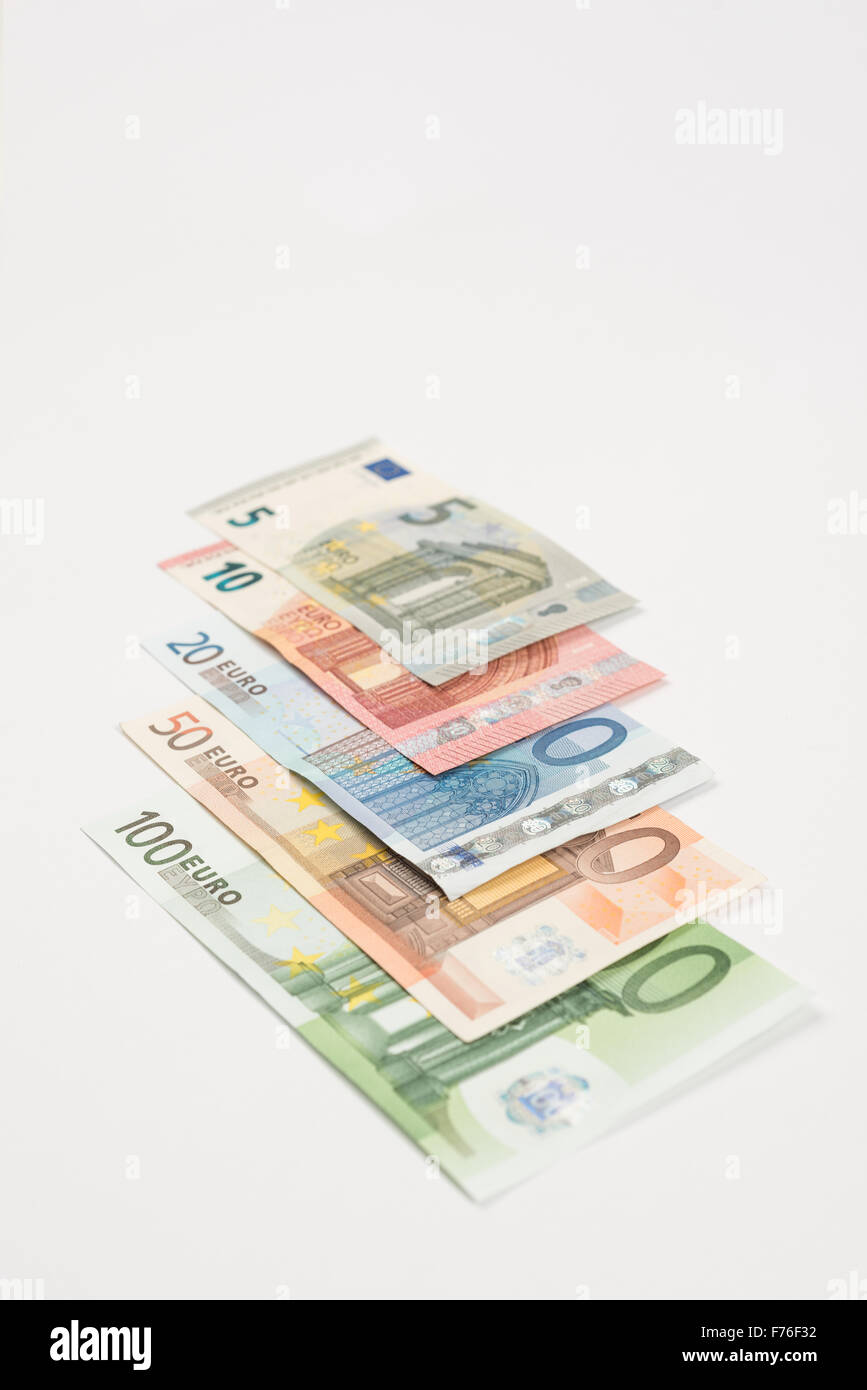 Ranging Euro notes isolated lying Stock Photo - Alamy