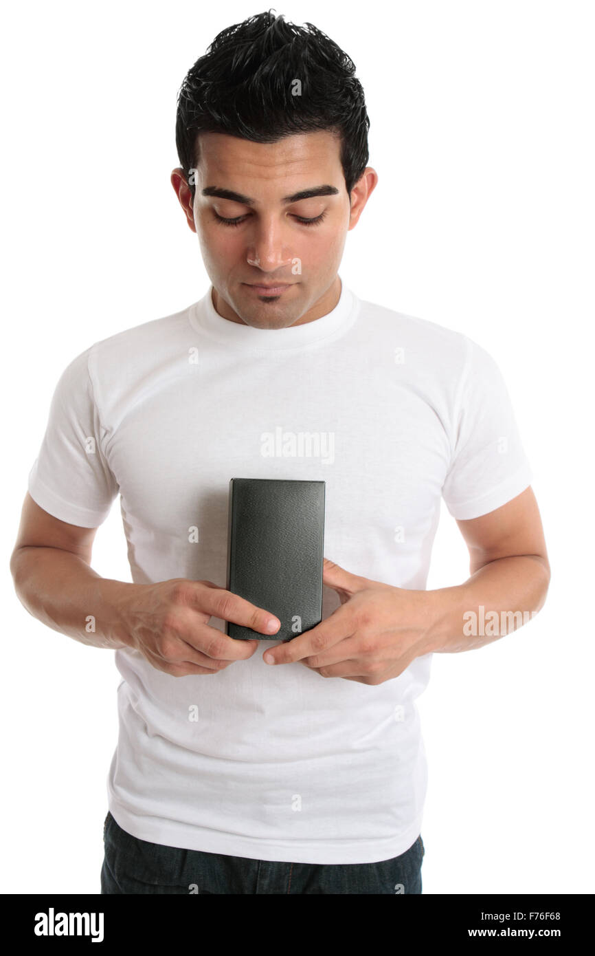 Man holding a box product Stock Photo - Alamy